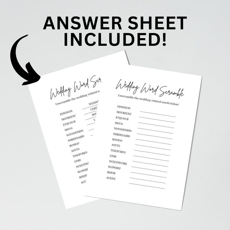 Wedding Word Scramble, Bridal Shower Word Scramble, Wedding Guest Games ...