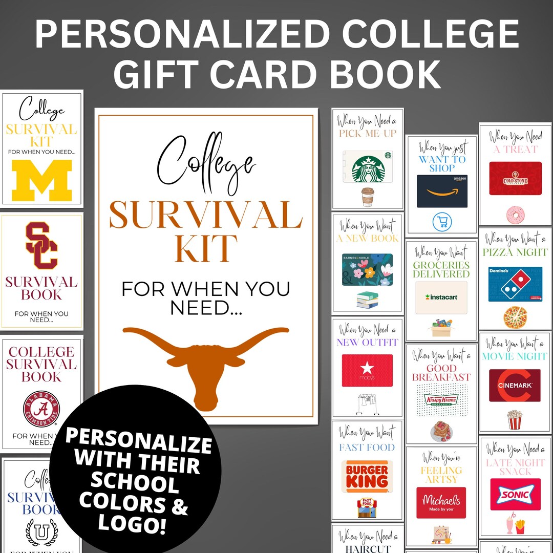 Personalized College Survival Kit Gift Card Book Printable Editable ...