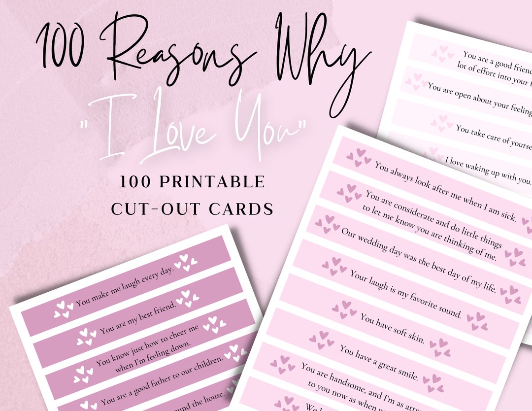 100 Reasons I Love You Printable Cards for Reasons Why I Love You Jar ...