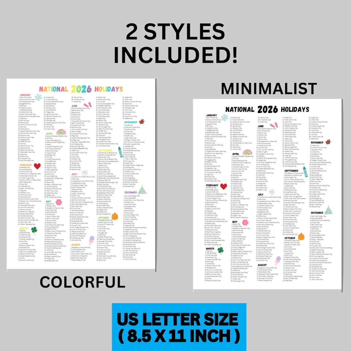 2026 National Holidays Calendar Printable, Funny Holiday List, Wacky ...