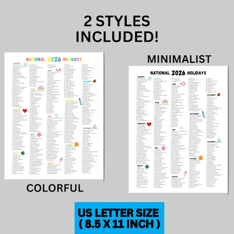 2026 National Holidays Calendar Printable, Funny Holiday List, Wacky ...