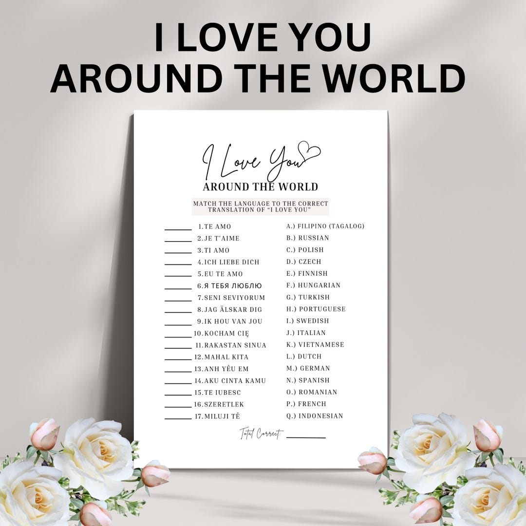I Love You Around the World Bridal Shower Game | I Love You Around the ...