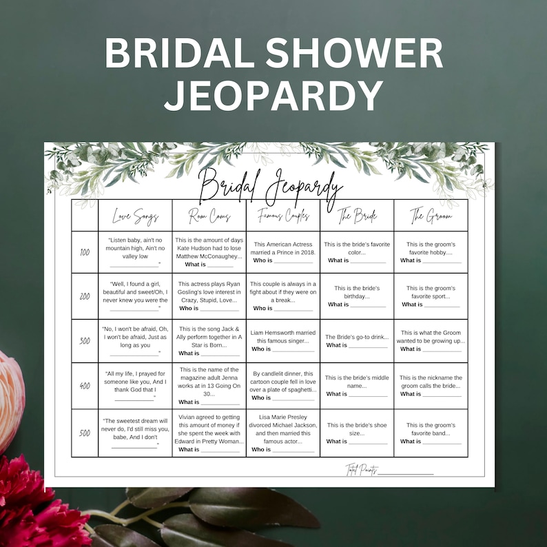 Bridal Jeopardy Printable Bridal Shower Game | Bachelorette Jeopardy ...