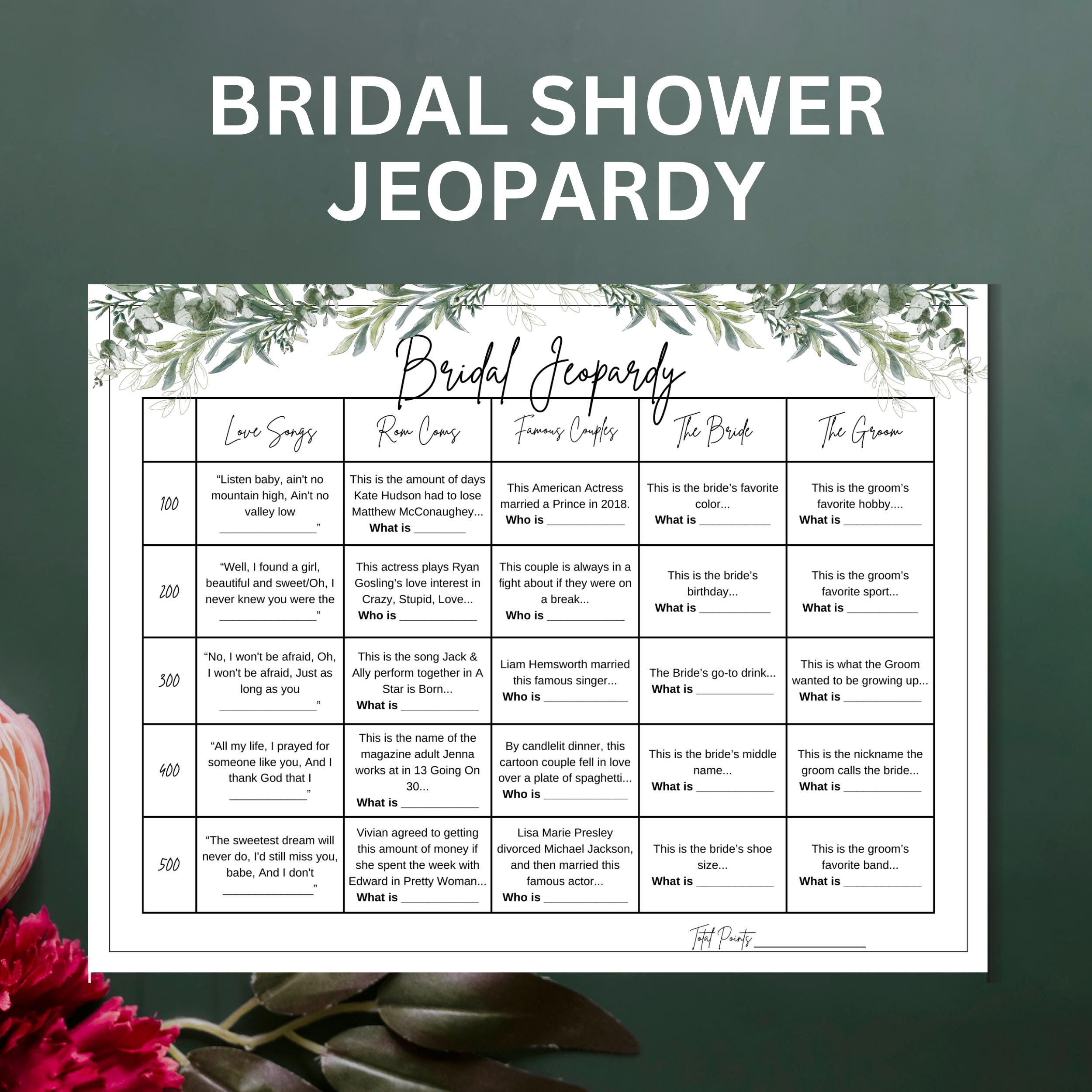 Bridal Jeopardy Printable Bridal Shower Game | Bachelorette Jeopardy ... Bridal Jeopardy Printable Bridal Shower Game | Bachelorette Jeopardy ...