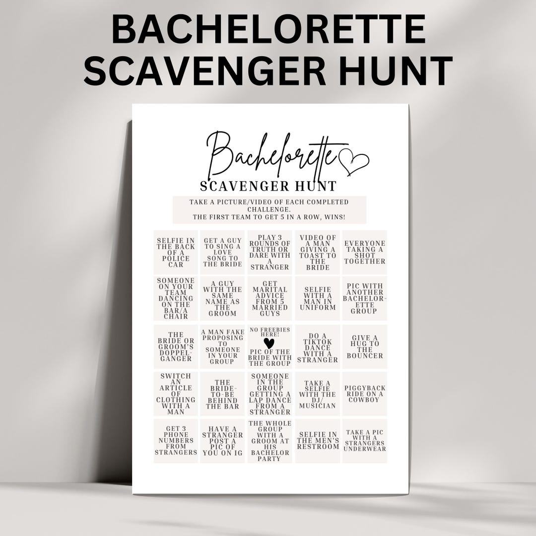 Bachelorette Scavenger Hunt Game | Bachelorette Party Scavenger Hunt ...