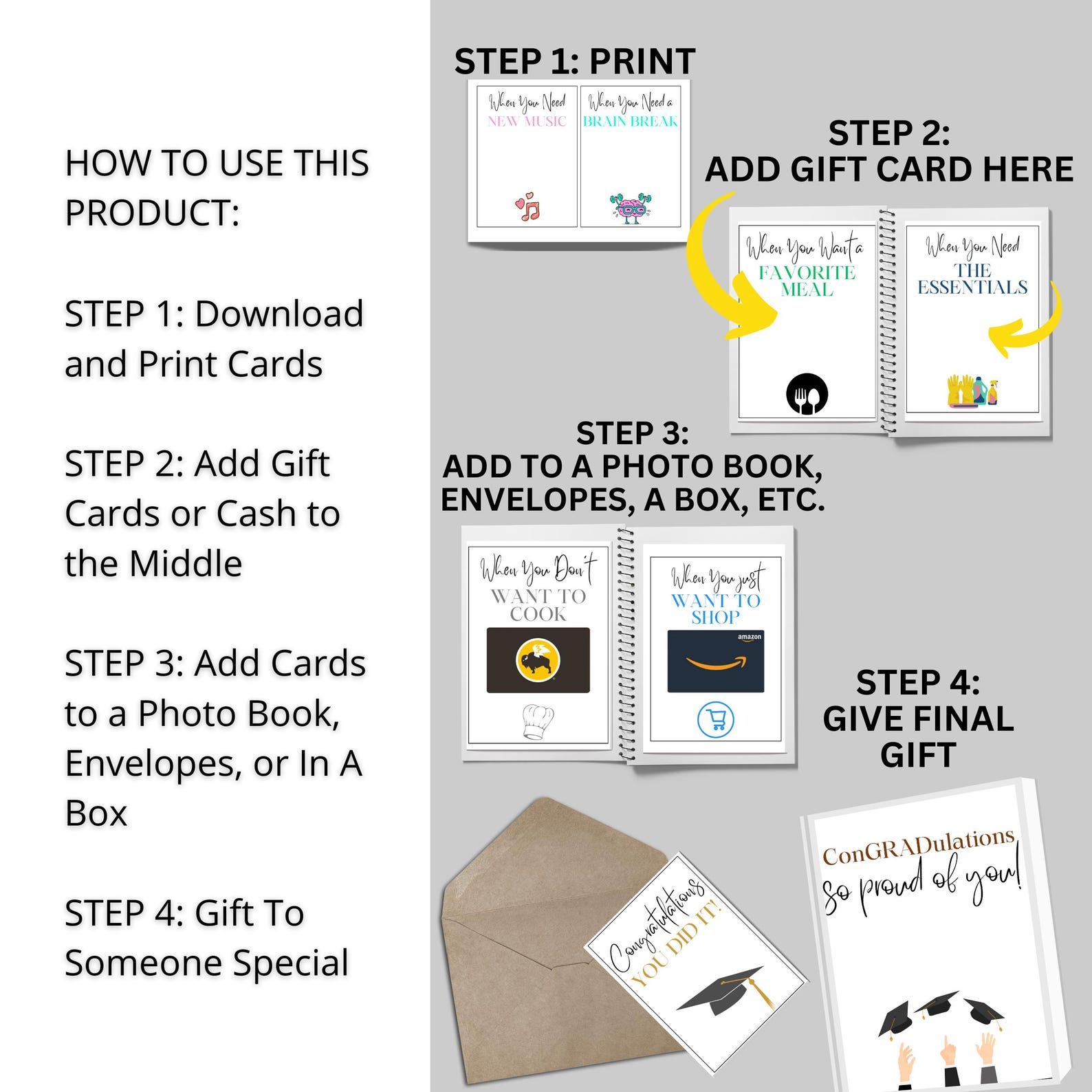 College Survival Kit Gift Card Book Printable, College Graduation ...