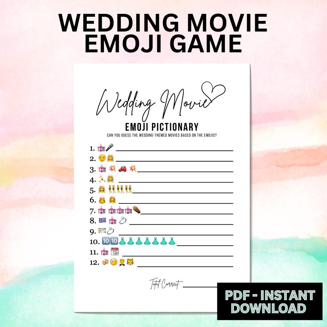 Wedding Movie Emoji Game Bridal Shower Game | Wedding Movie Trivia Game ...