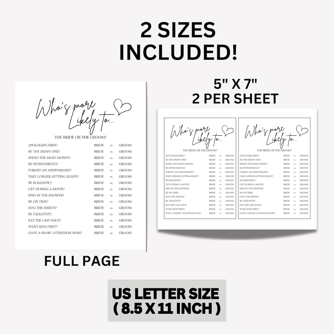 Who's More Likely Bridal Shower Game, Whos More Likely Wedding Shower ...