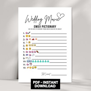 Wedding Movie Emoji Game Bridal Shower Game | Wedding Movie Trivia Game ...