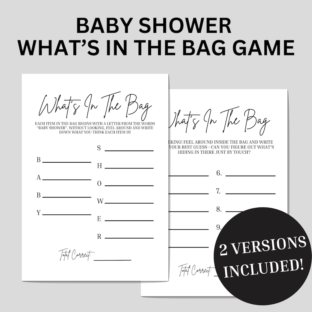 What's in the Bag Baby Shower Game, Baby Shower Guess What's in the Bag ...