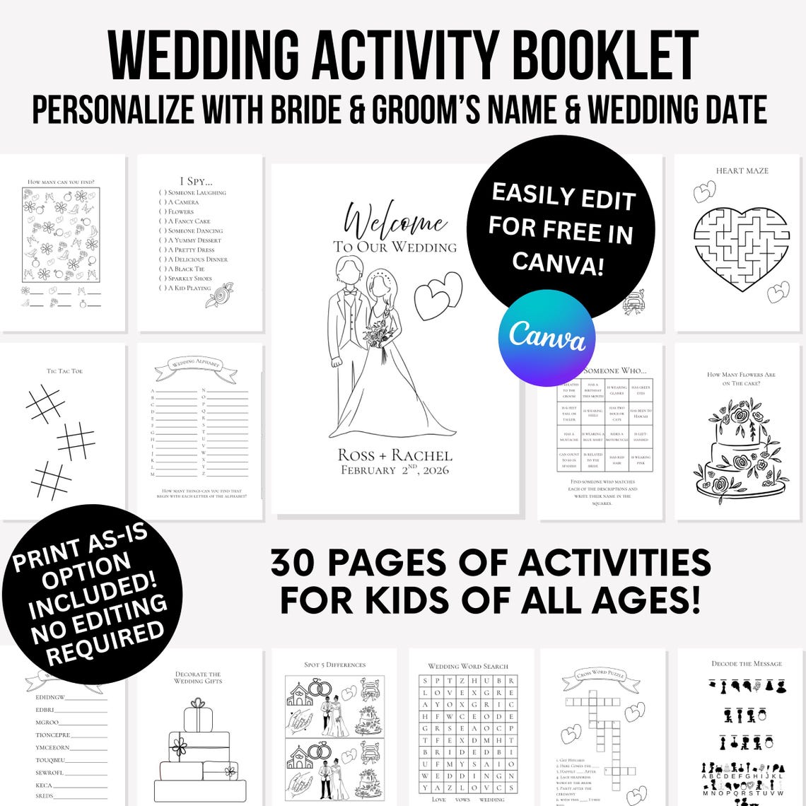 Personalized Kids Wedding Activity Book Editable, Wedding Coloring Book ...