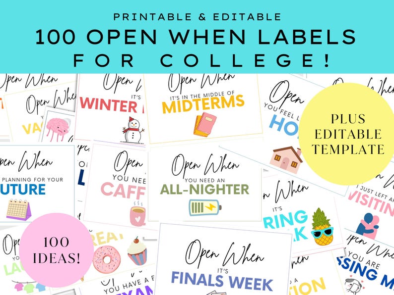 Open When Letter Labels College Students - Open When Envelope Labels ...