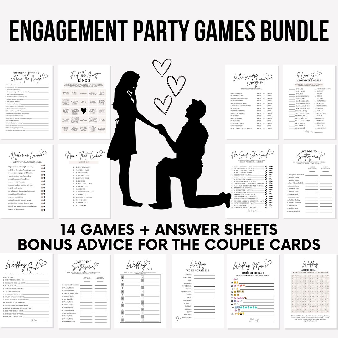 Engagement Party Games Bundle for Adults, Engagement Party Activity ...