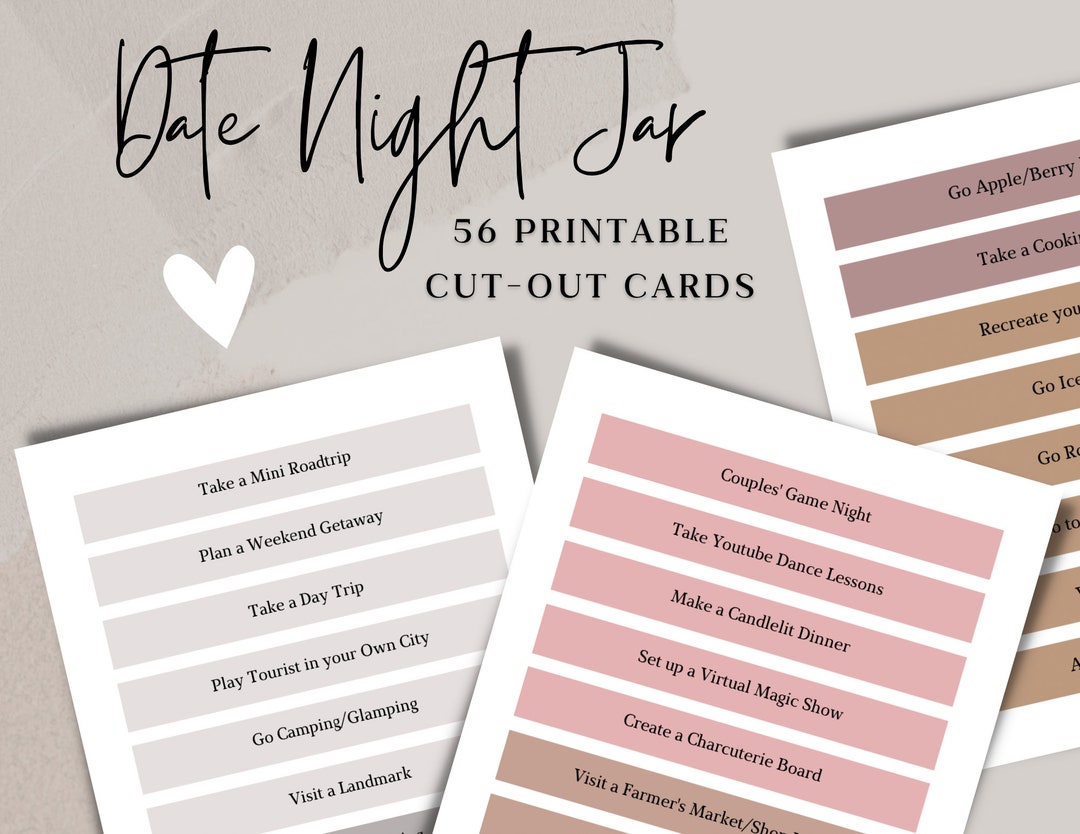 Date Night Jar Printable Date Idea Strips | Date Night Ideas for Date ...