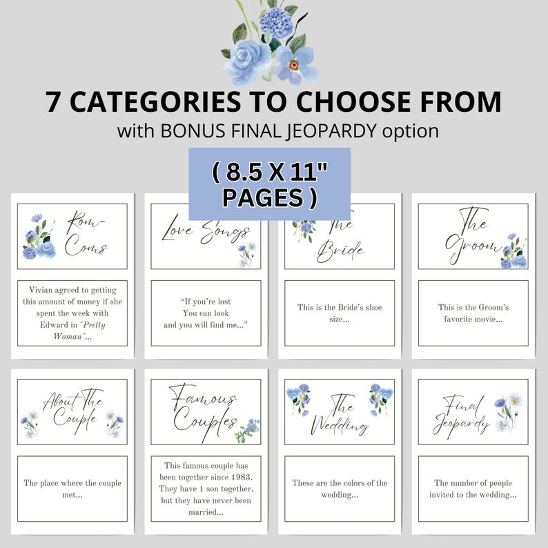 Bridal Jeopardy Blue Instant Download Game Bachelorette Jeopardy Game ...