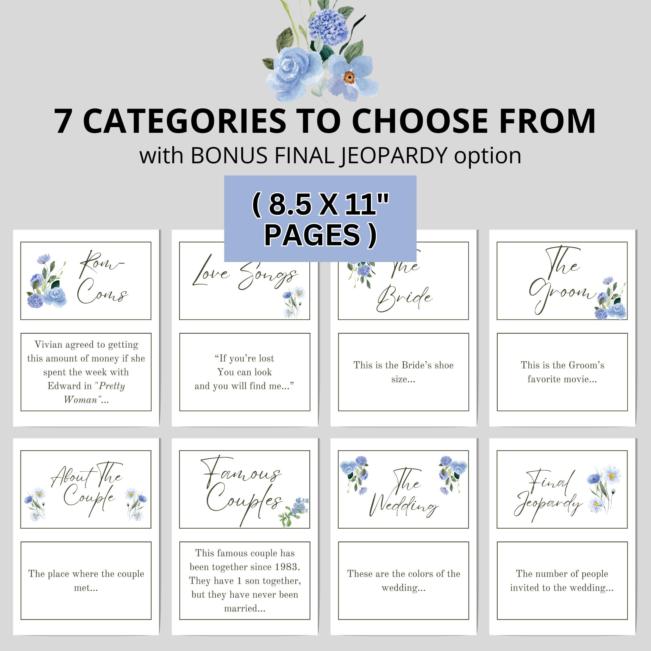 Bridal Jeopardy Blue Instant Download Game Bachelorette Jeopardy Game ...