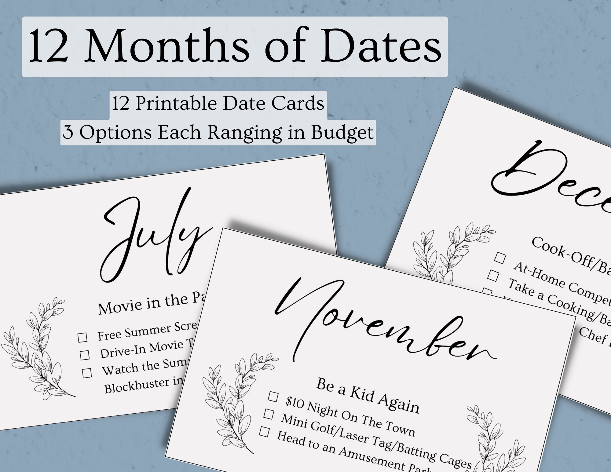 12 Months of Dates Cards With Options | Couples Gift Idea | Gift for ...