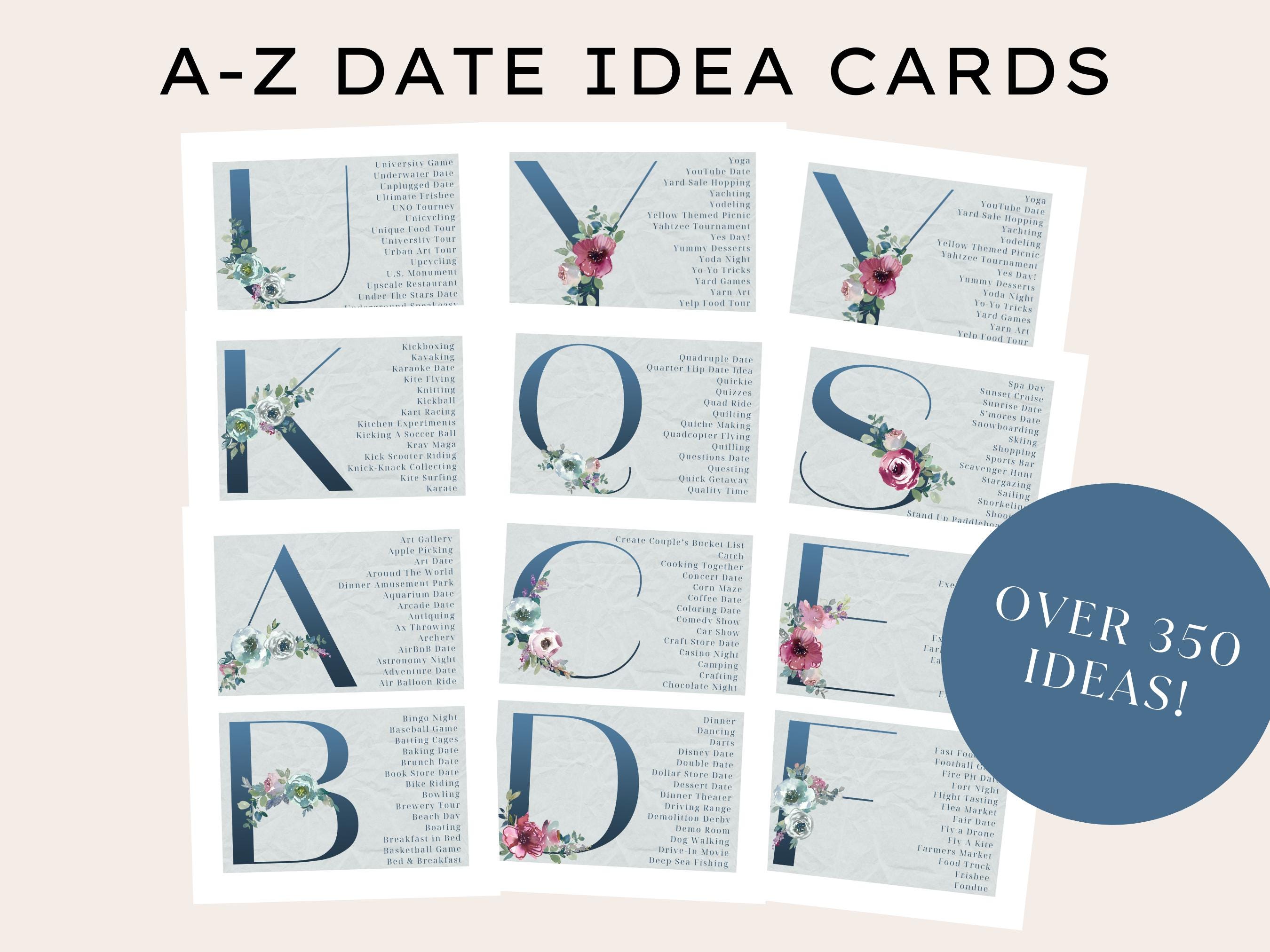 A-Z Alphabet Date Night Ideas Printable Cards | A-Z Dating Idea Cards ...