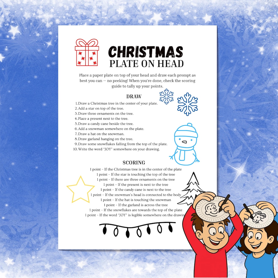 Christmas Plate on Head Game, Funny Holiday Drawing Game for Office ...