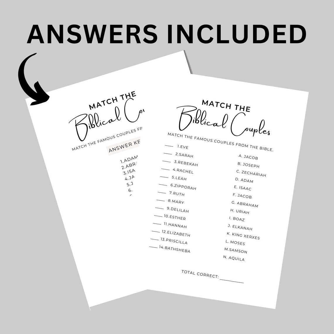 Bible Couples Matching Game, Christian Bridal Shower Games, Woman's ...