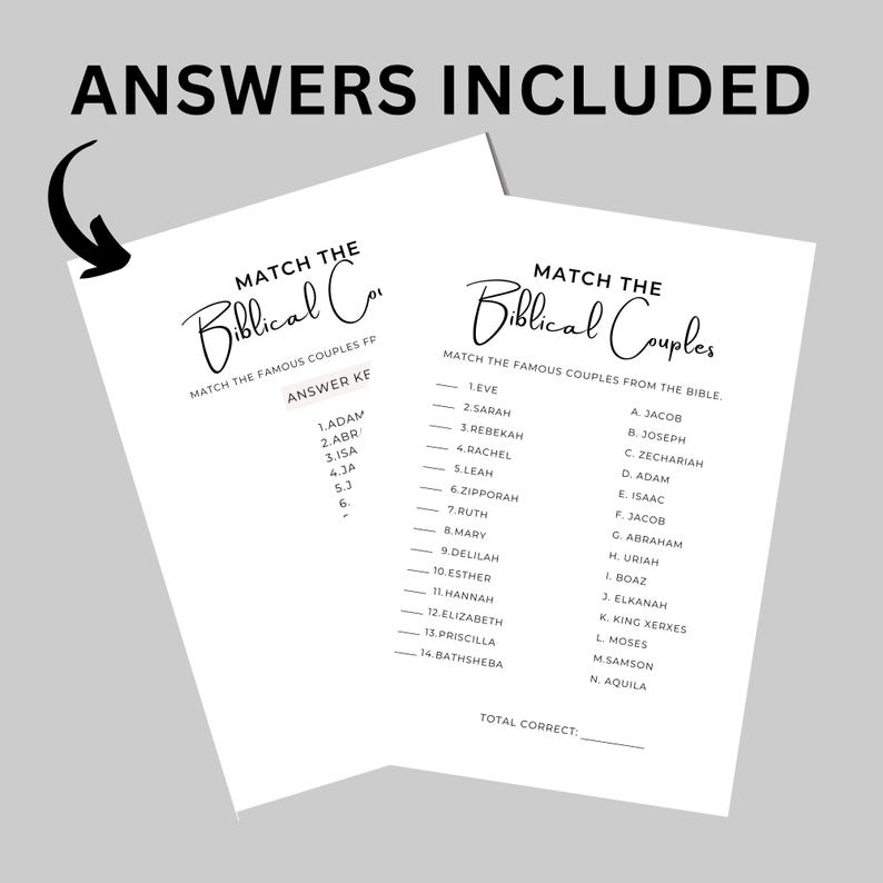 Bible Couples Matching Game, Christian Bridal Shower Games, Woman's ...