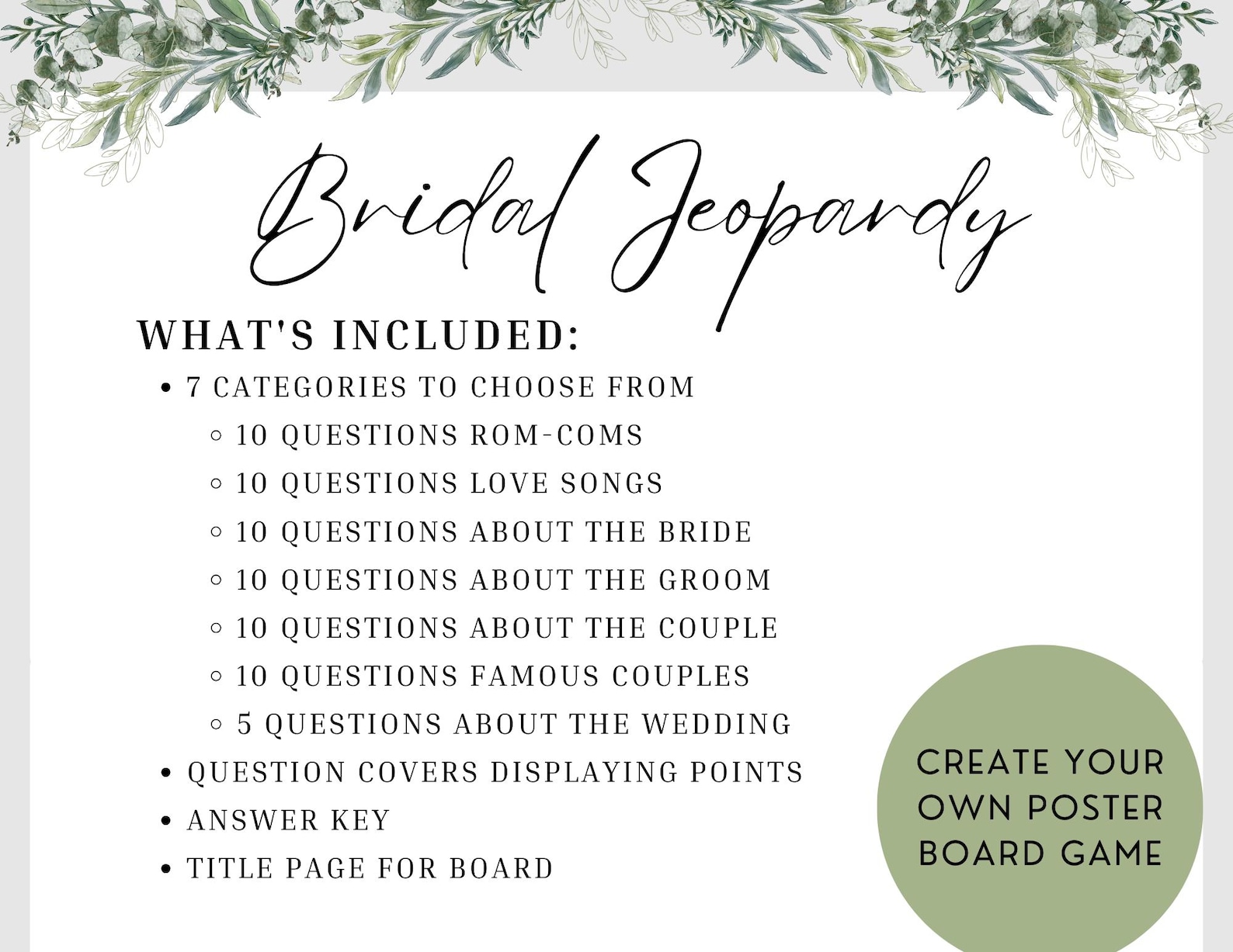 Bridal Shower Jeopardy Printable Game Bachelorette Jeopardy Game Cards ...