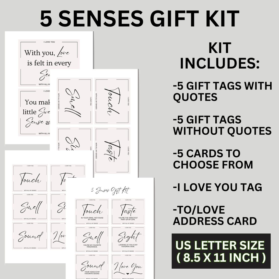 Five Senses Gift Tag and Cards | 5 Senses Gift Labels Printable | Five ...