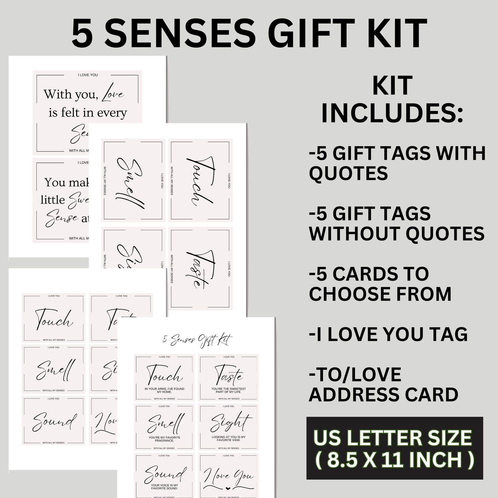 Five Senses Gift Tag and Cards | 5 Senses Gift Labels Printable | Five ...