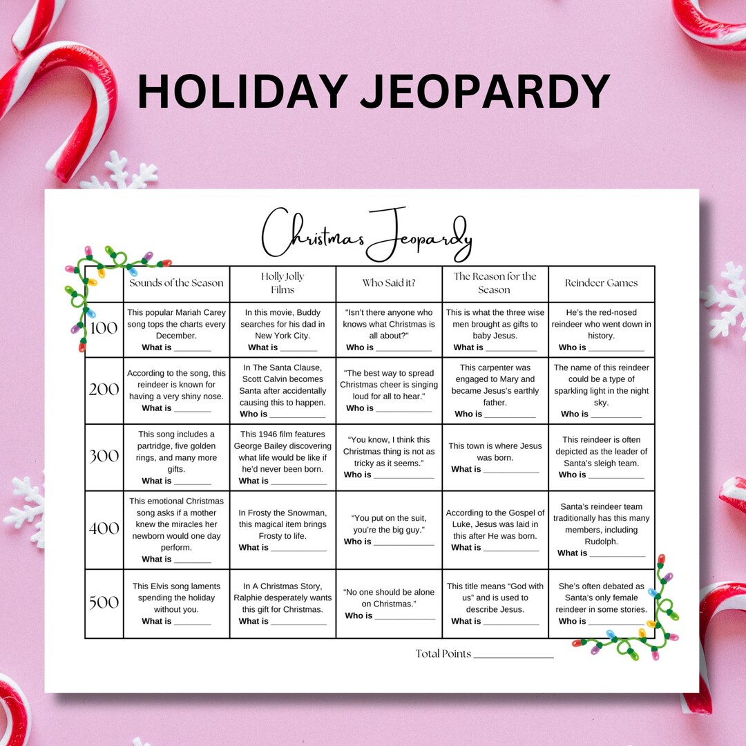 Christmas Jeopardy Printable Game, Holiday Jeopardy, Christian ...