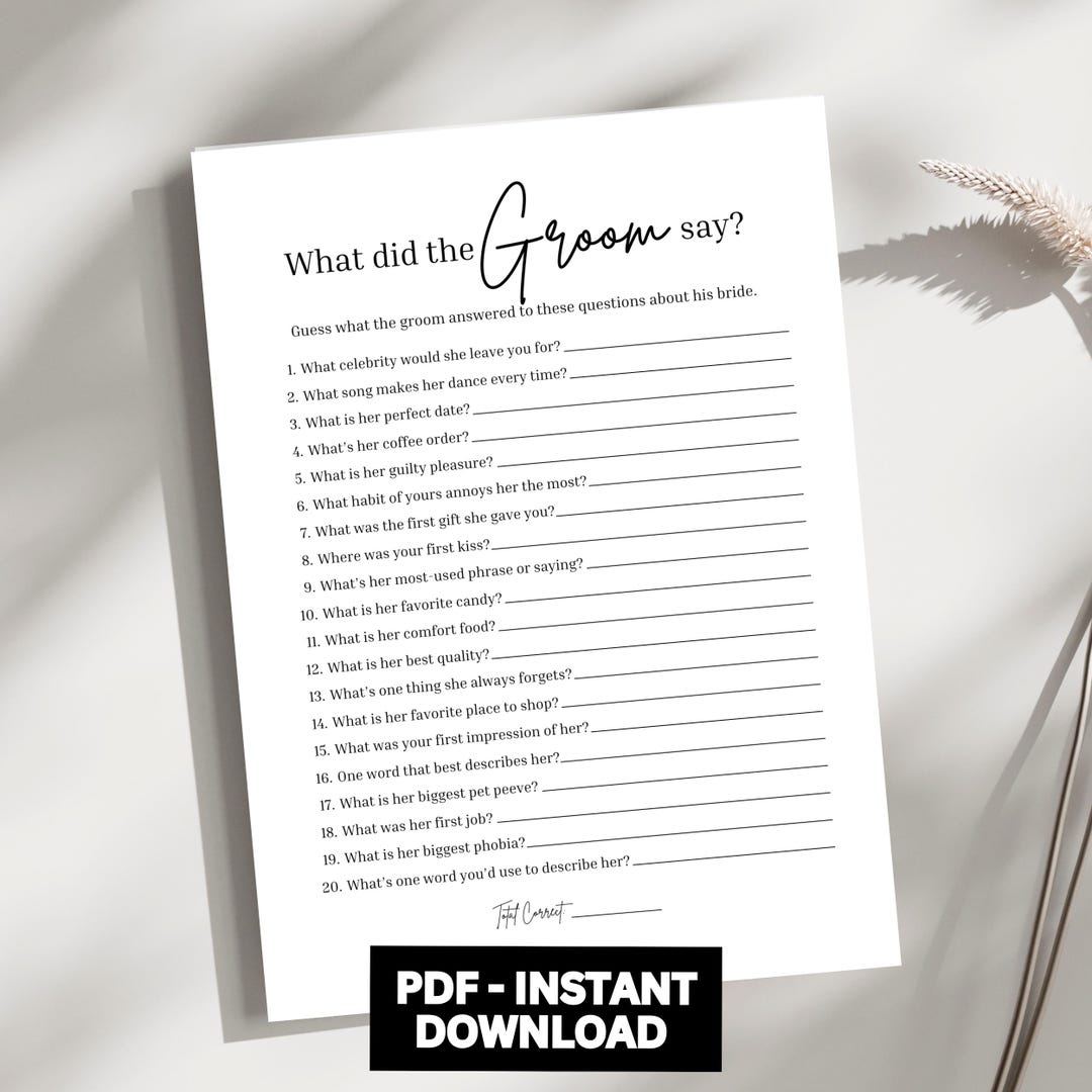 What Did the Groom Say Bridal Shower Game, Couples Wedding Shower Game ...