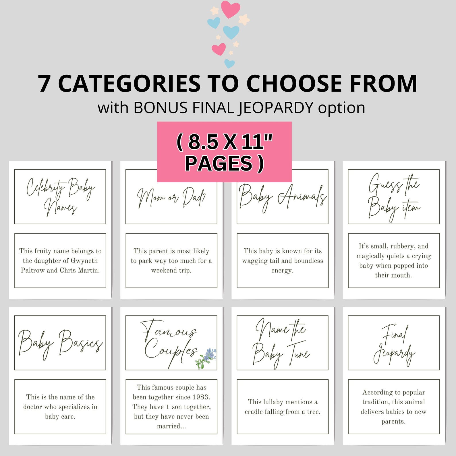 Baby Shower Jeopardy Game for Boy or Girl, Baby Jeopardy Printable ...