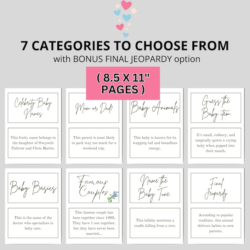 Baby Shower Jeopardy Game for Boy or Girl, Baby Jeopardy Printable ...