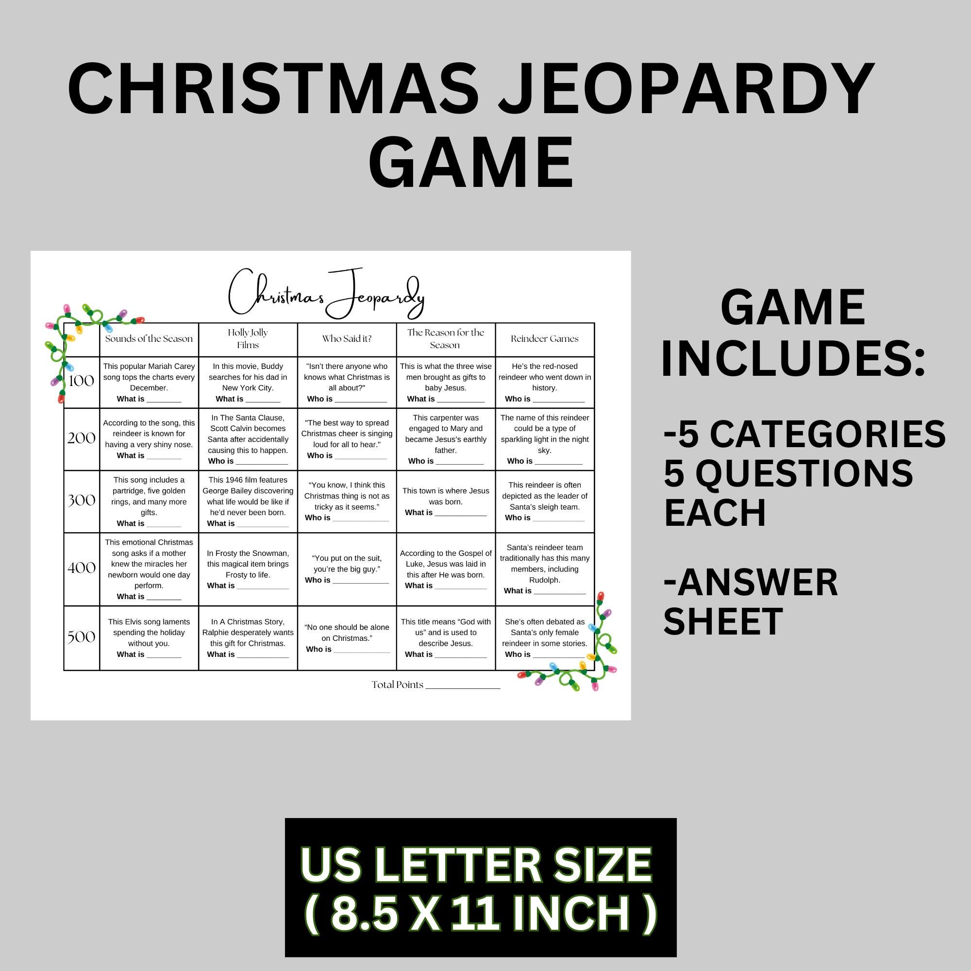Christmas Jeopardy Printable Game, Holiday Jeopardy, Christian ...