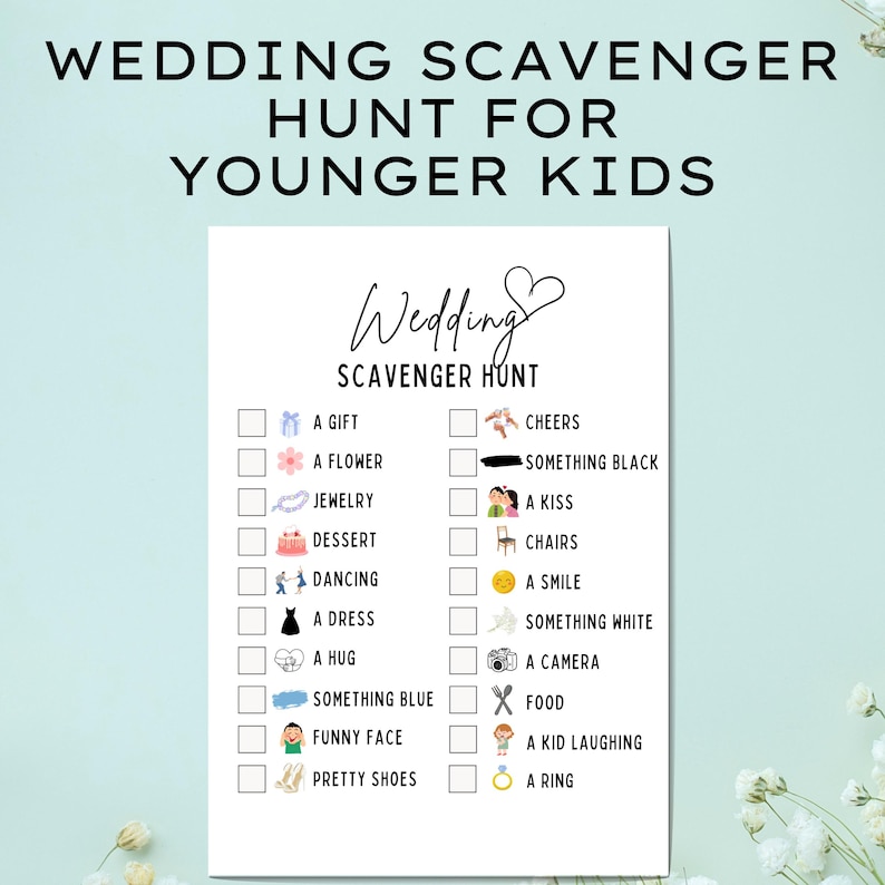 Wedding Scavenger Hunt for Kids | Wedding Reception Scavenger Hunt ...