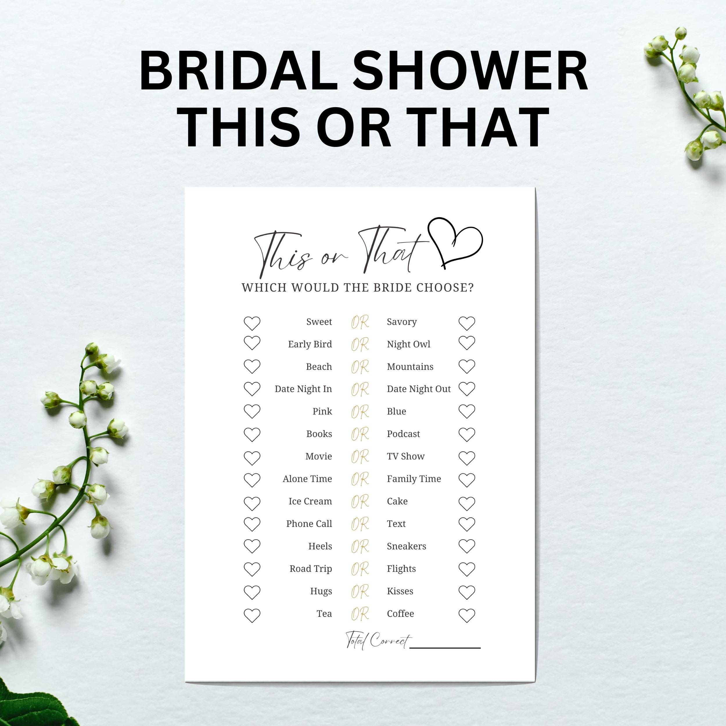 This or That Bridal Shower Game | Would She Rather Bridal Shower Game ...