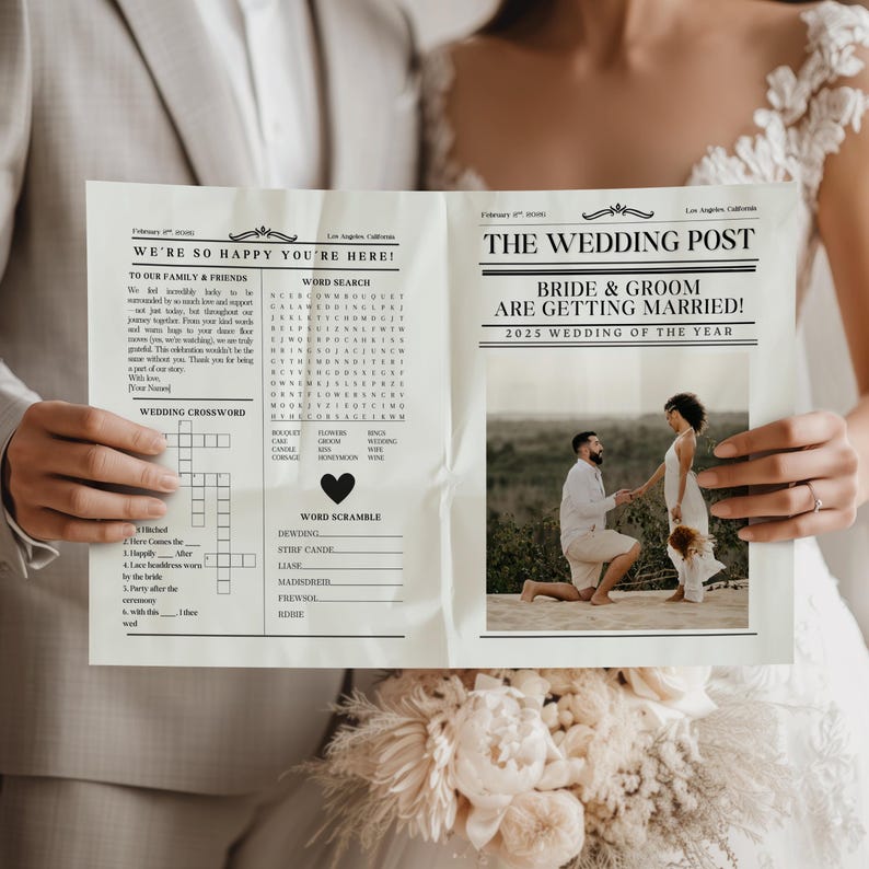 Personalized Wedding Newspaper Program Template: DIY Canva Editable ...
