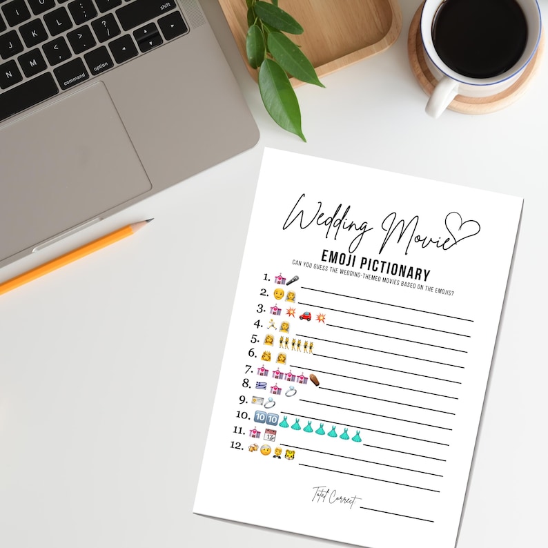 Wedding Movie Emoji Game Bridal Shower Game | Wedding Movie Trivia Game ...