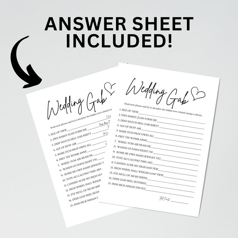 Printable Wedding Reception Game, Funny Wedding Gab Game for Cocktail ...