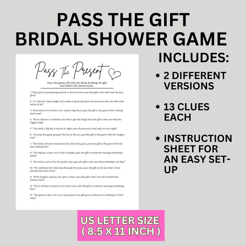 Pass the Gift Bridal Shower Game | Pass the Prize Bridal Shower Game ...