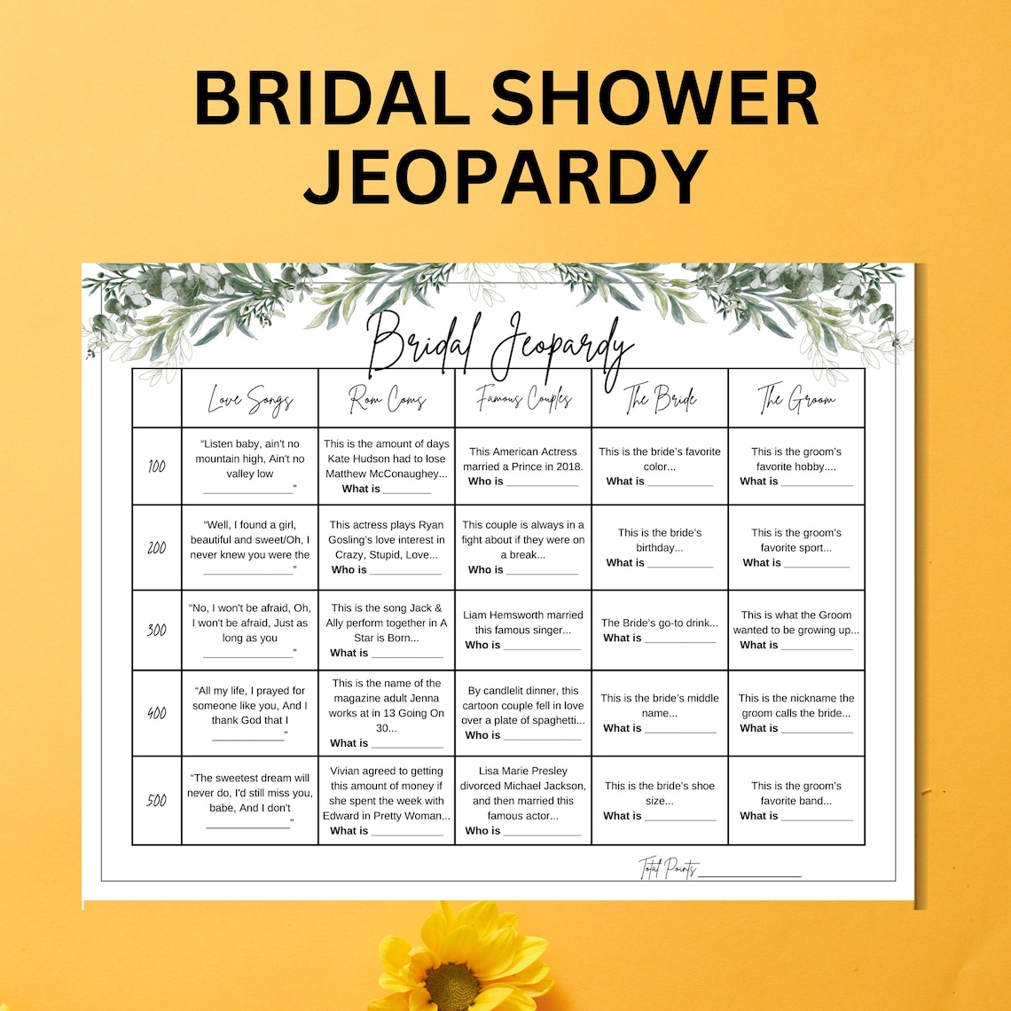 Bridal Jeopardy Printable Bridal Shower Game | Bachelorette Jeopardy ...
