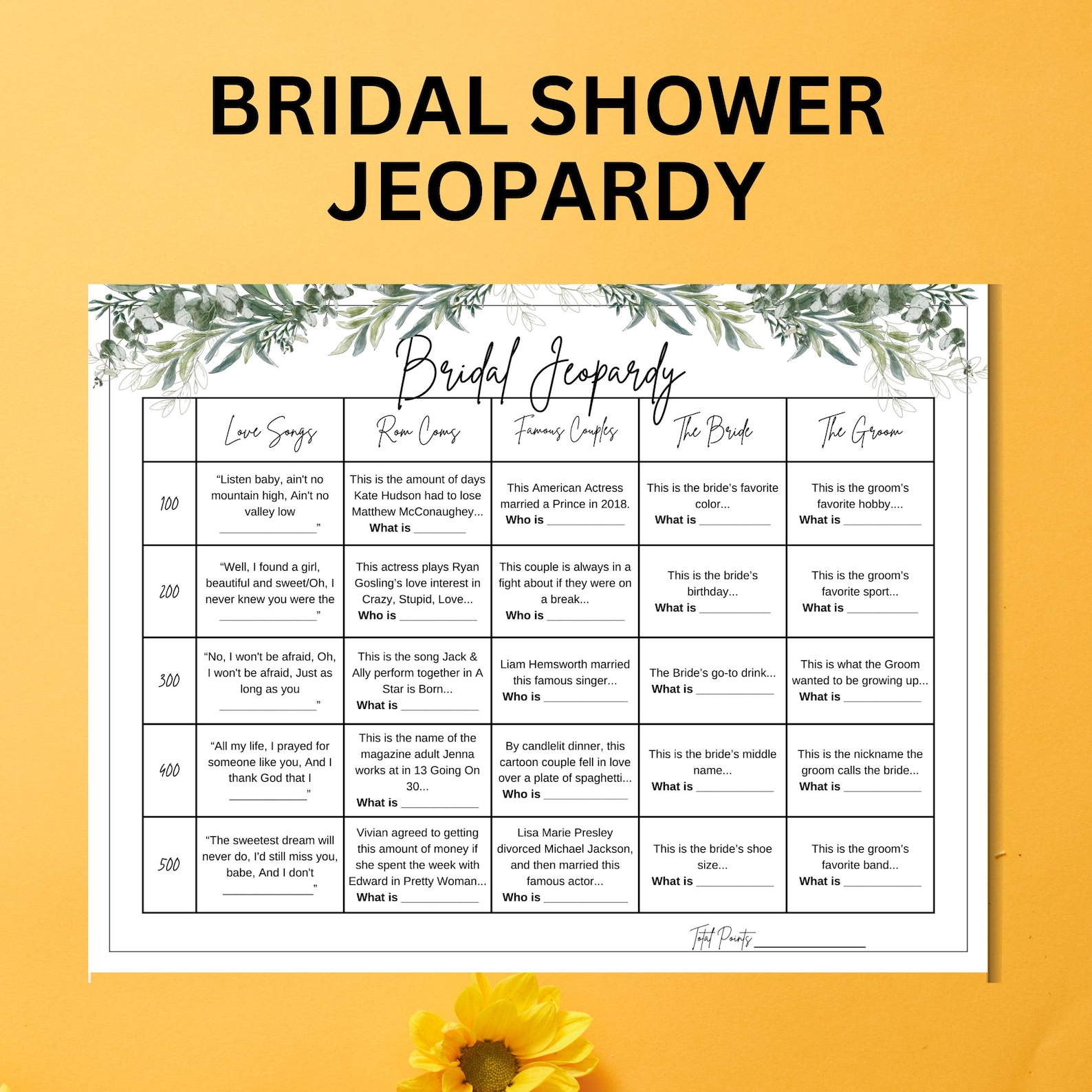Bridal Jeopardy Printable Bridal Shower Game | Bachelorette Jeopardy ...