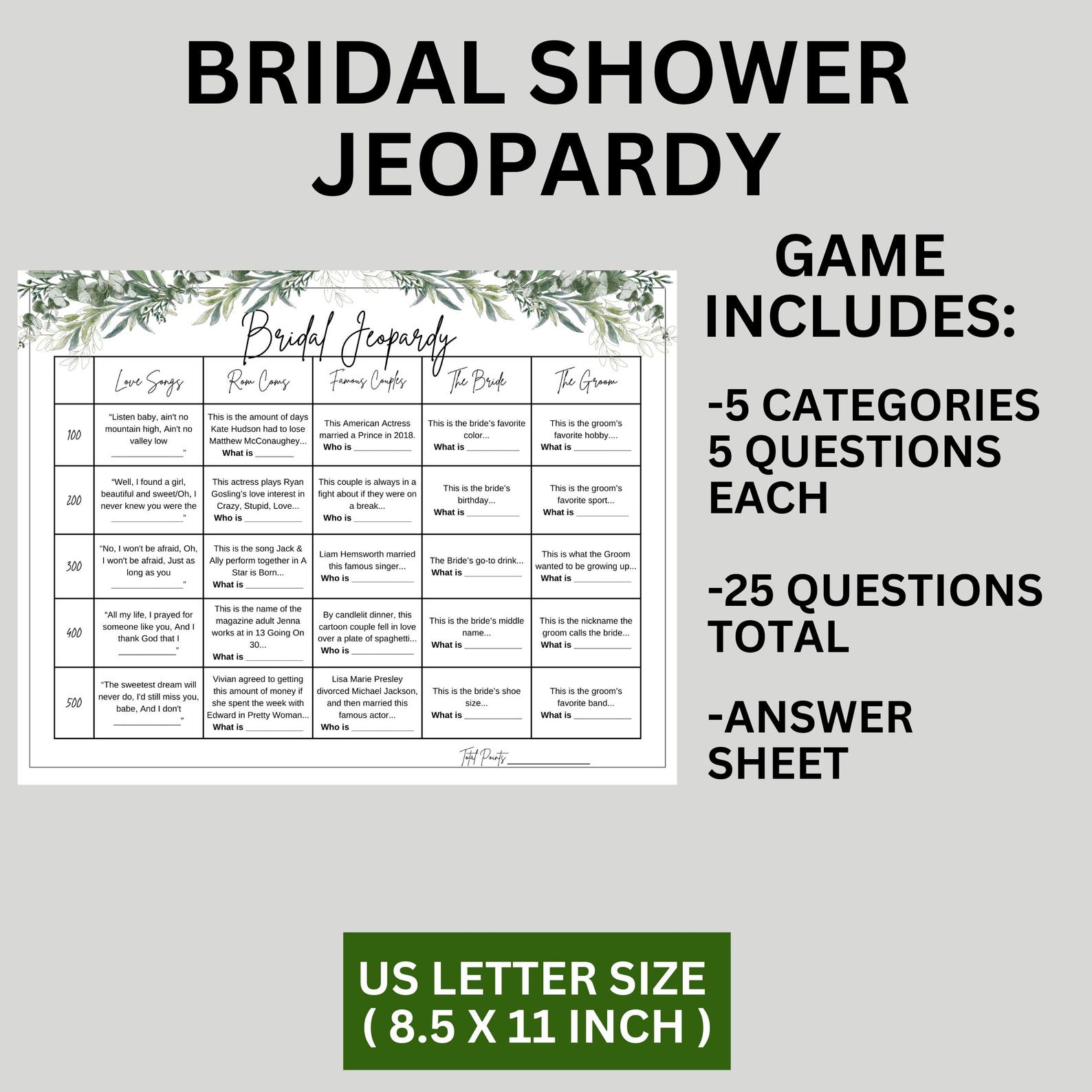 Bridal Jeopardy Printable Bridal Shower Game | Bachelorette Jeopardy ... Bridal Jeopardy Printable Bridal Shower Game | Bachelorette Jeopardy ...