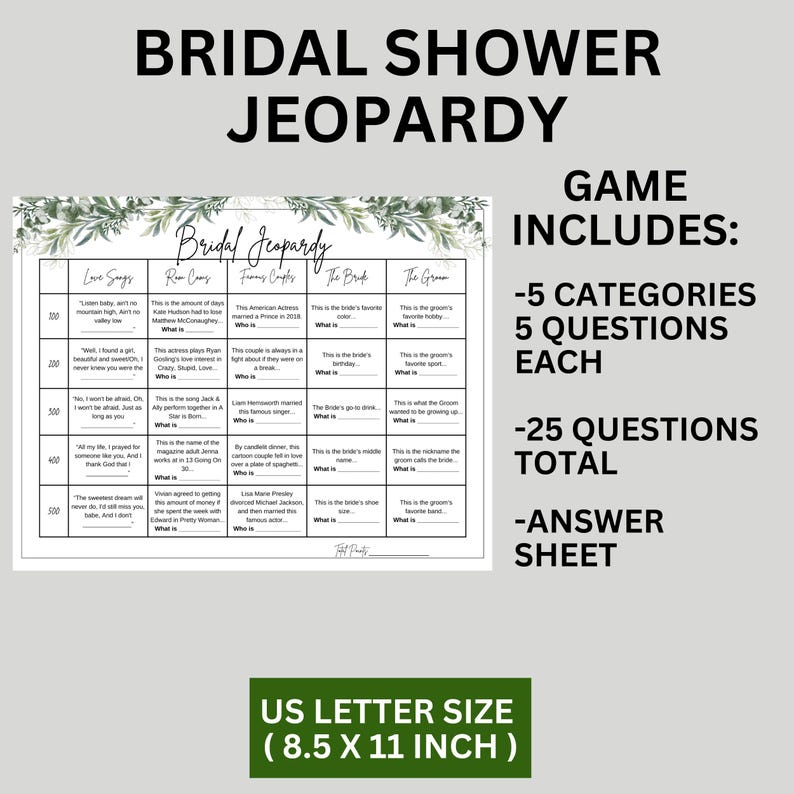 Bridal Jeopardy Printable Bridal Shower Game | Bachelorette Jeopardy ...