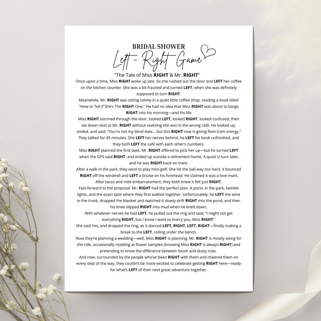 Bridal Shower Left Right Game Printable, Left Right Game Story, Bridal ...