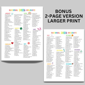 2026 National Holidays Calendar Printable, Funny Holiday List, Wacky ...