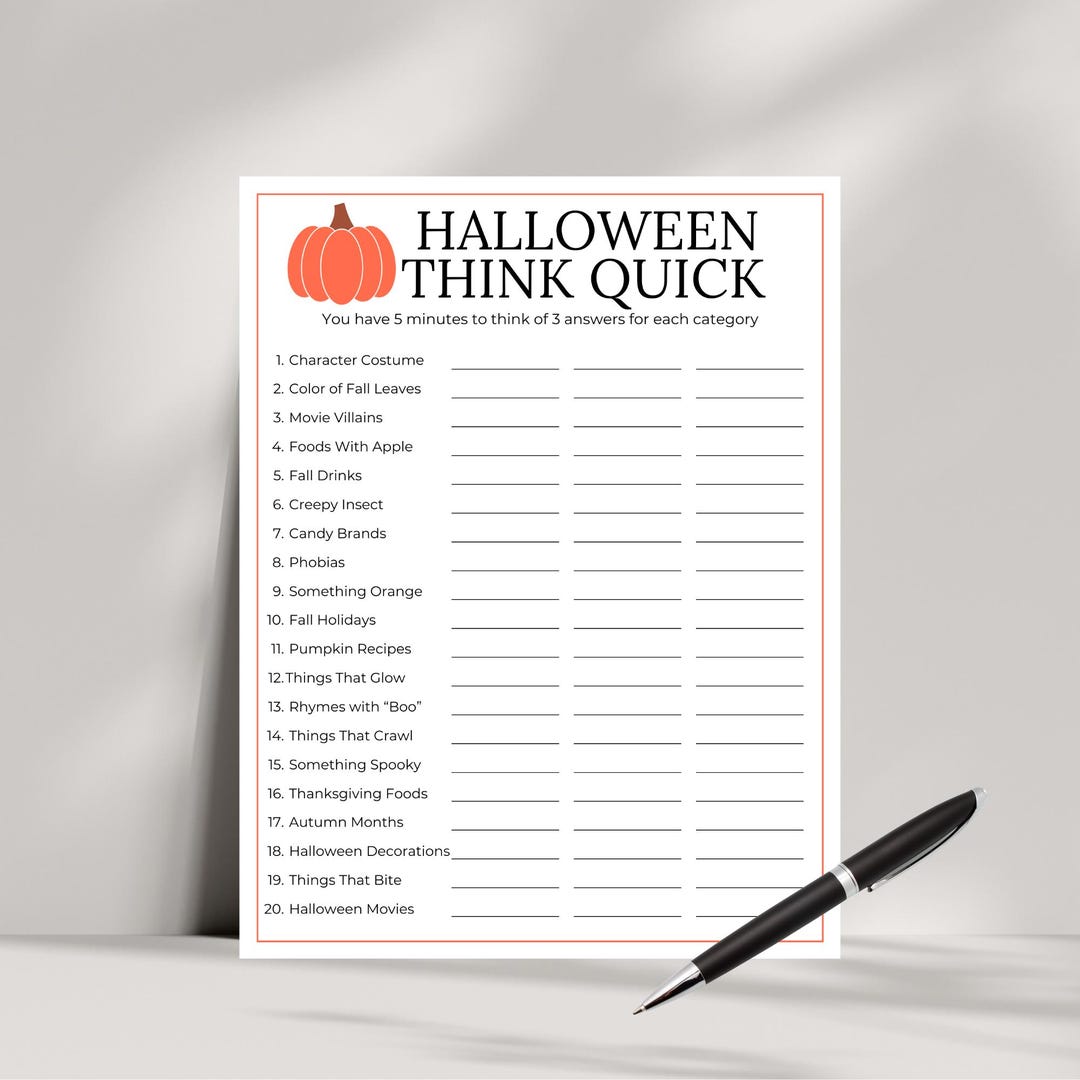 Halloween Think Quick Game for Office Halloween Party, Halloween Think ...
