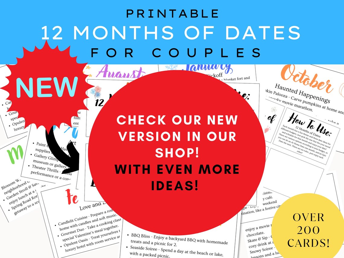 12 Months of Dates Cards With Options | Couples Gift Idea | Gift for ...