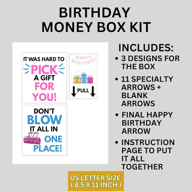 Birthday Money Gift Box, Birthday Money Pull up Box, Tissue Box Cash ...