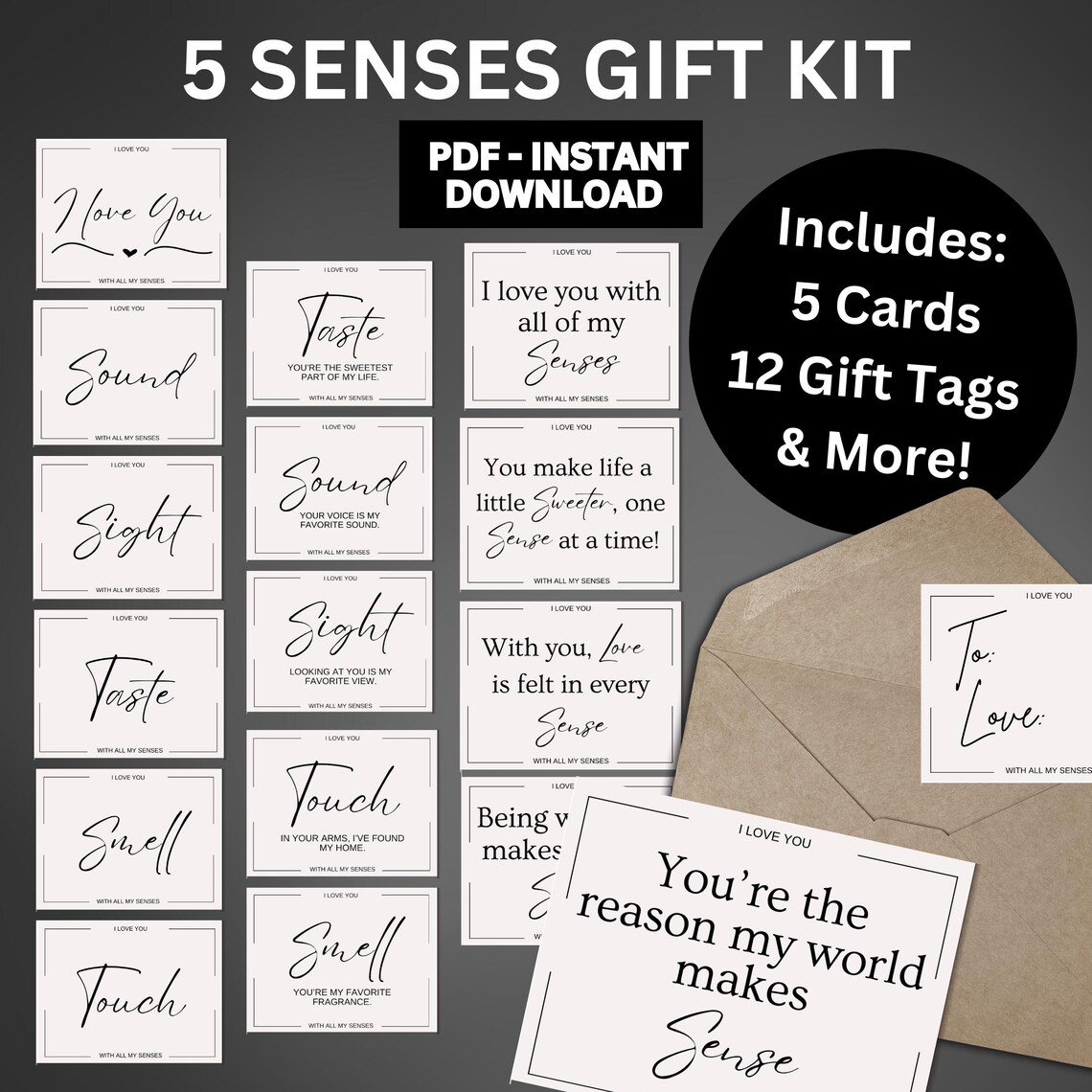 Five Senses Gift Tag and Cards | 5 Senses Gift Labels Printable | Five ...