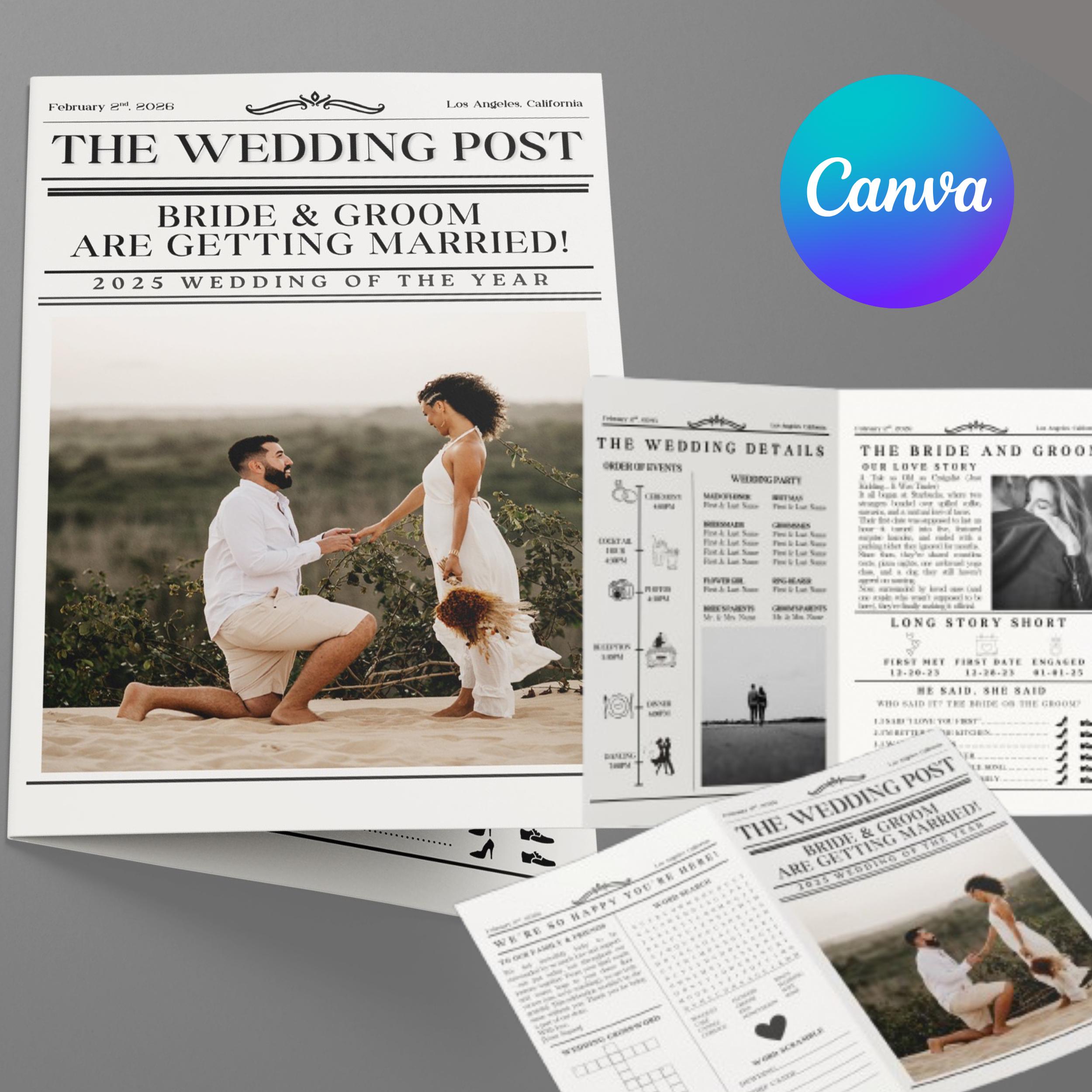 Editable Newspaper Wedding Program Folded, Personalized Wedding ...